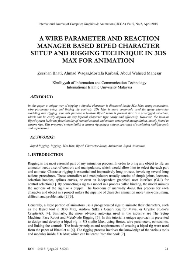A Wire Parameter and Reaction Manager basedBiped Character Setup and Rigging Technique in 3Ds ...