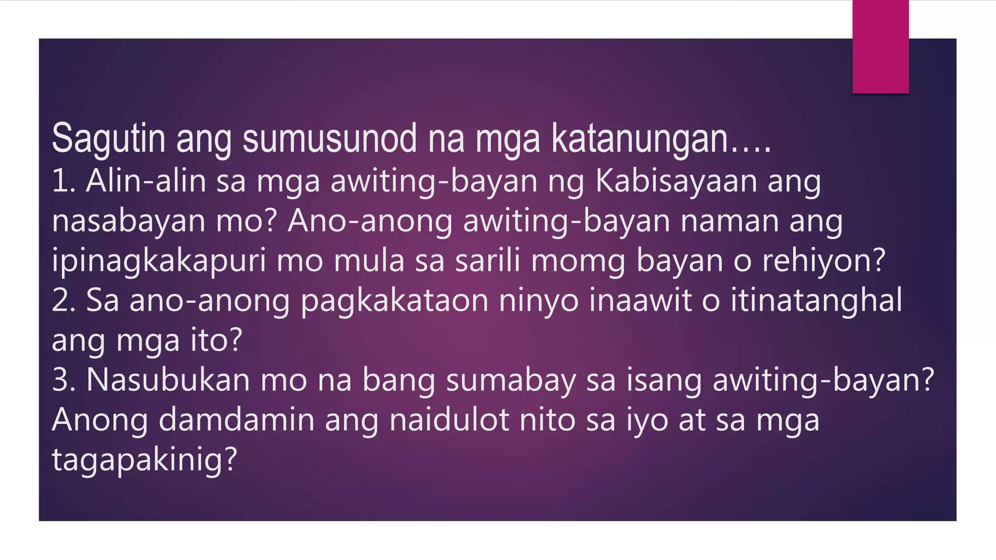 Awiting bayan at bulong ng kabisayaan | PPTX