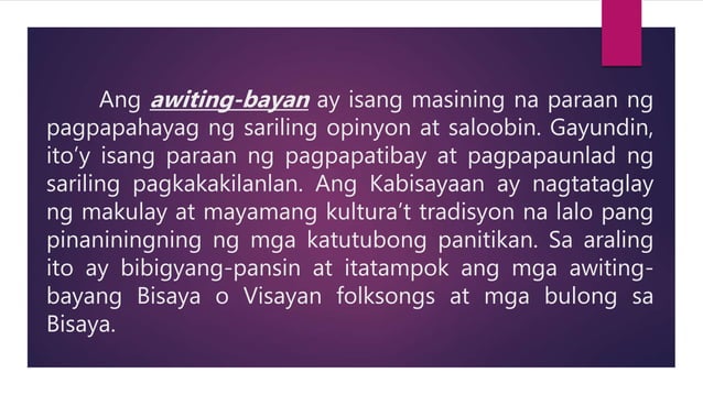 Awiting bayan at bulong ng kabisayaan | PPTX