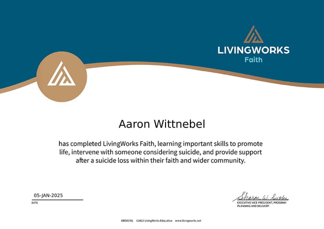 LivingWorks Faith Training Course Certificate | PPT