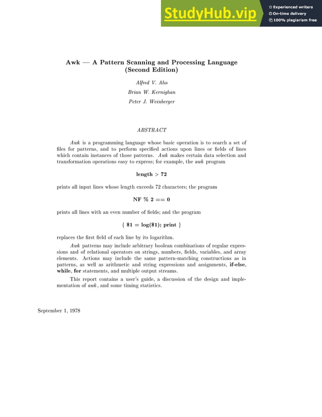 Awk A Pattern Scanning And Processing Language Second Edition Pdf