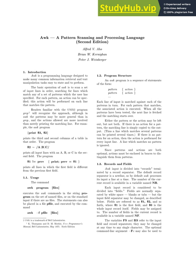 Awk A Pattern Scanning And Processing Language Second Edition Pdf