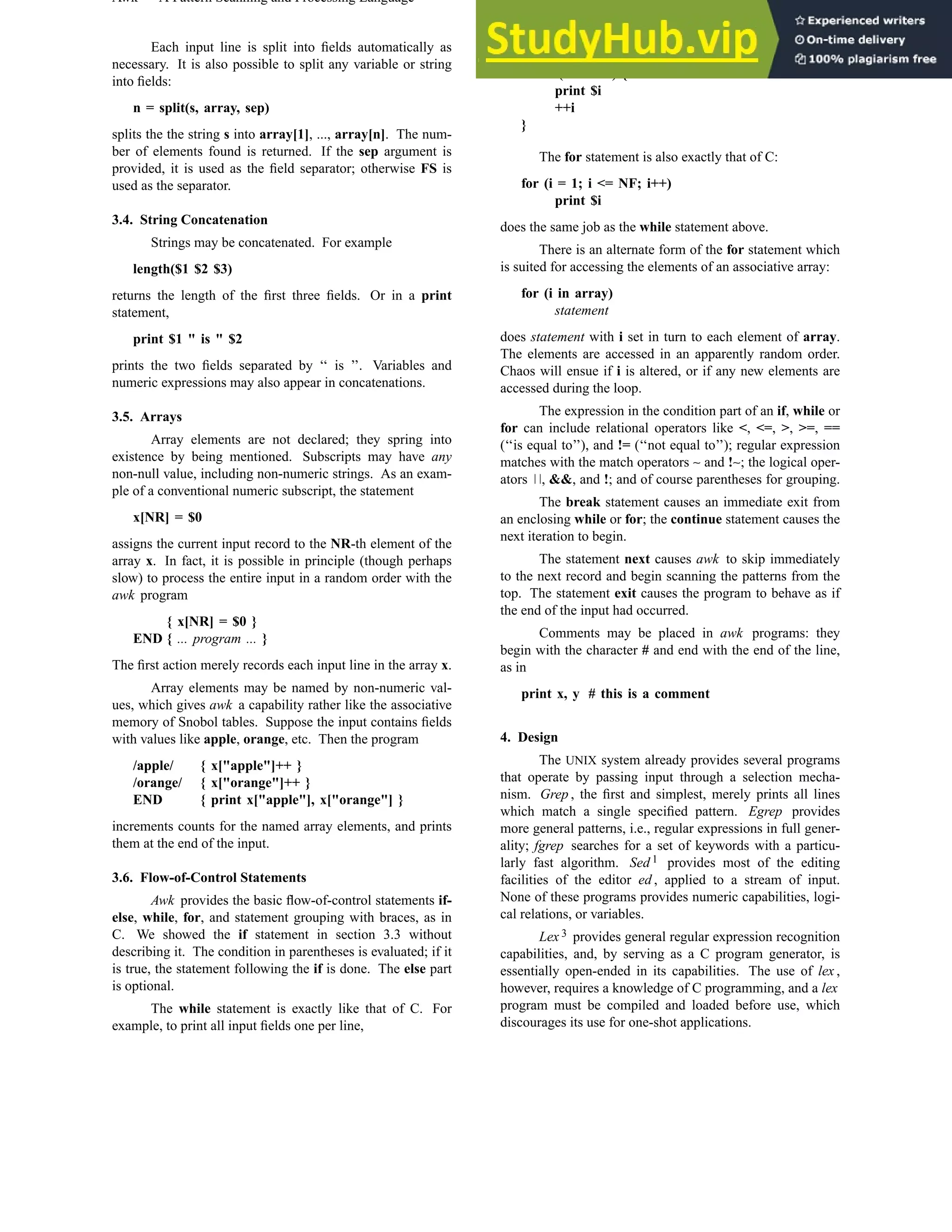 Awk A Pattern Scanning And Processing Language Pdf