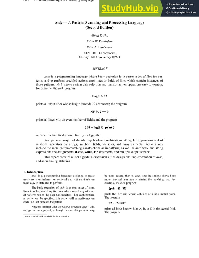 Awk A Pattern Scanning And Processing Language | PDF | Programming ...