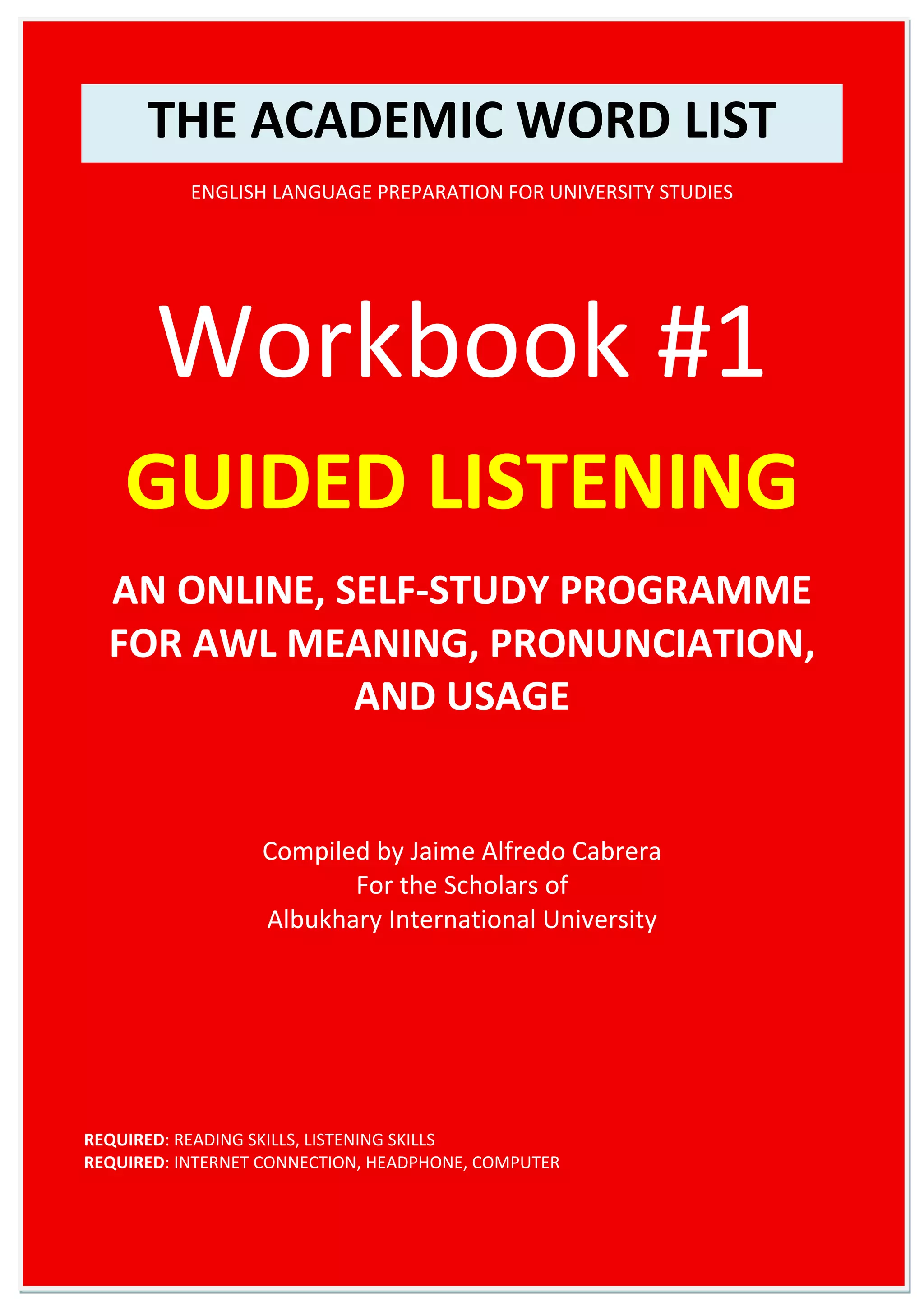AWL Academic Word List - Workbook 01: Guided Listening Practice for Pre ...