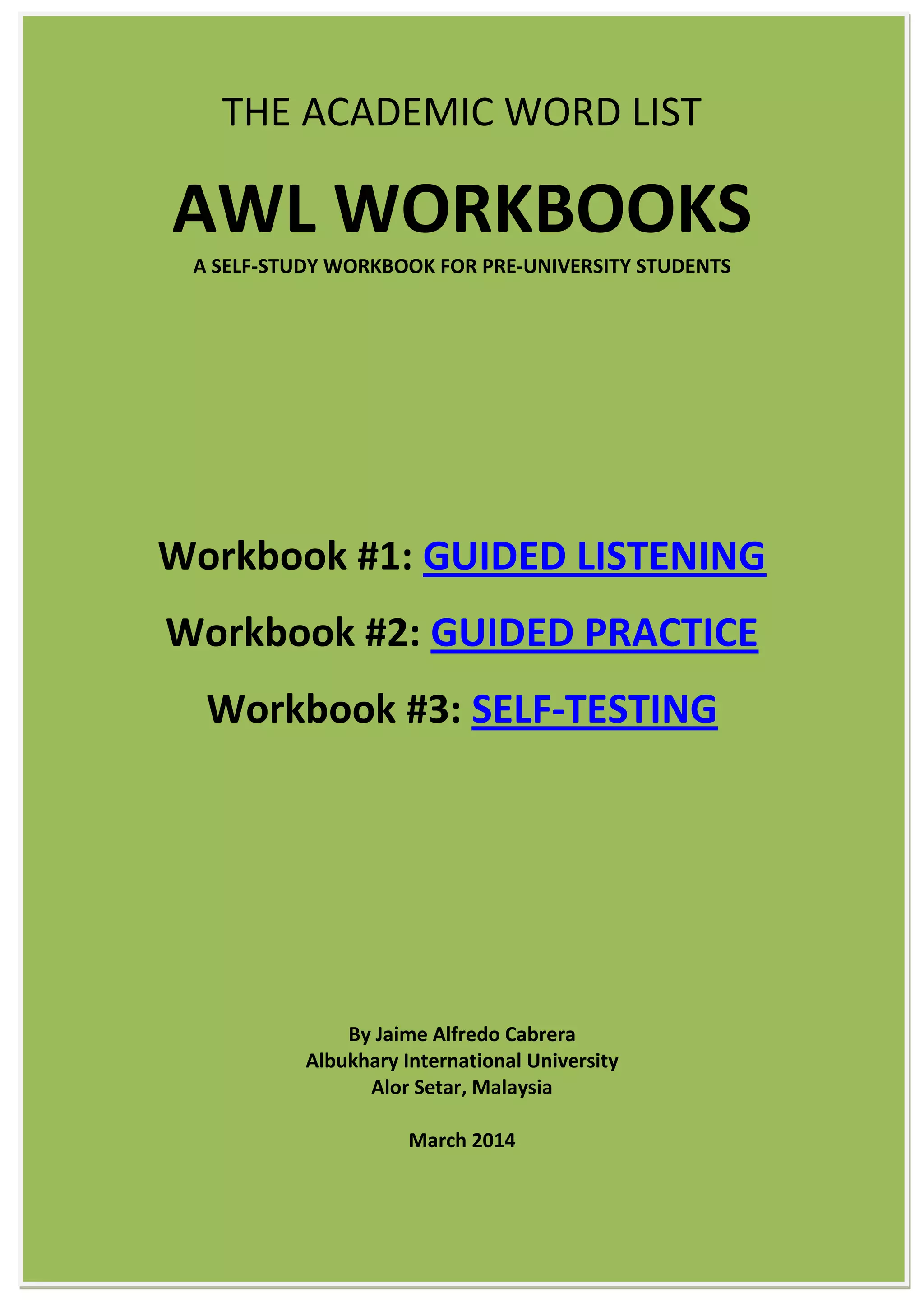 Academic Word List (AWL) Three Workbooks for Pre-University Students ...