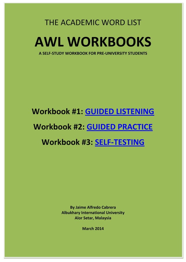 Academic Word List (AWL) Three Workbooks for Pre-University Students ...