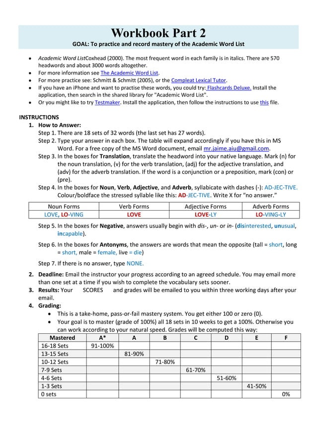 Academic Word List (AWL) Three Workbooks for Pre-University Students ...
