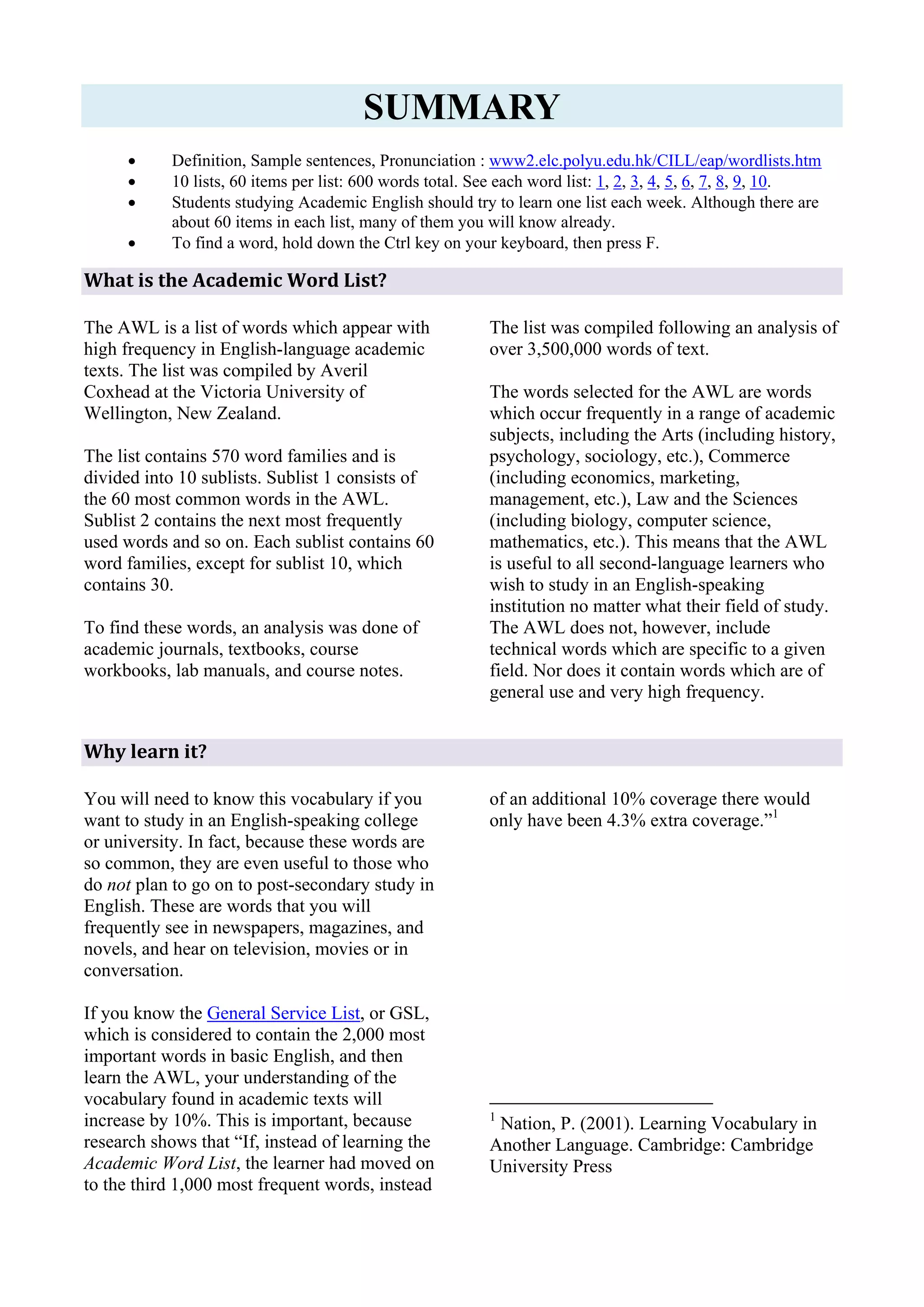 Academic Word List (AWL) Three Workbooks for Pre-University Students | PDF