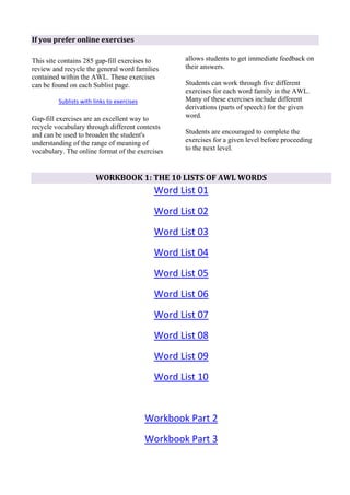 Academic Word List (AWL) Three Workbooks for Pre-University Students | PDF