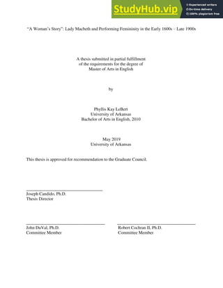 A Woman S Story Lady Macbeth And Performing Femininity In The Early ...