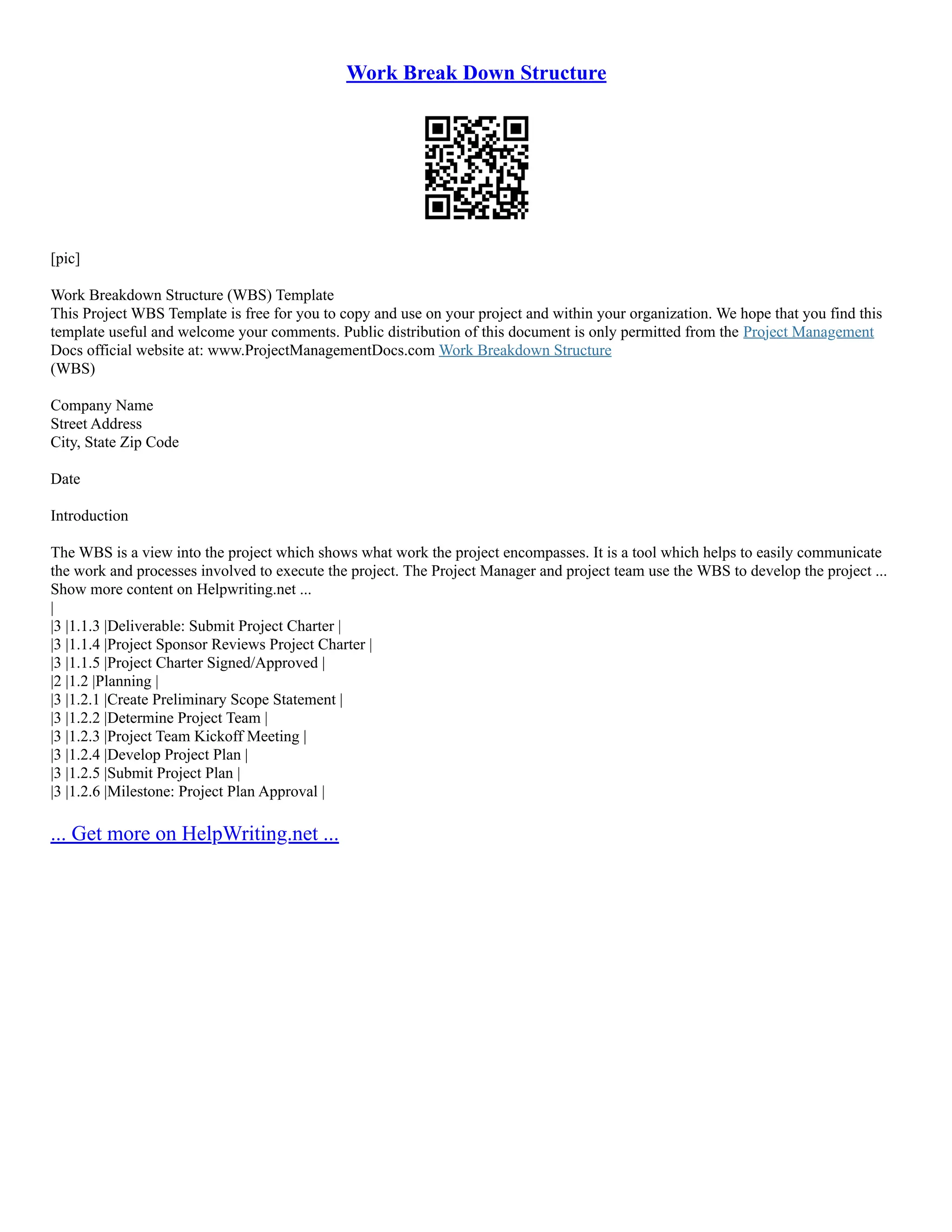 A Work Breakdown Structure ( Wbs ) | PDF