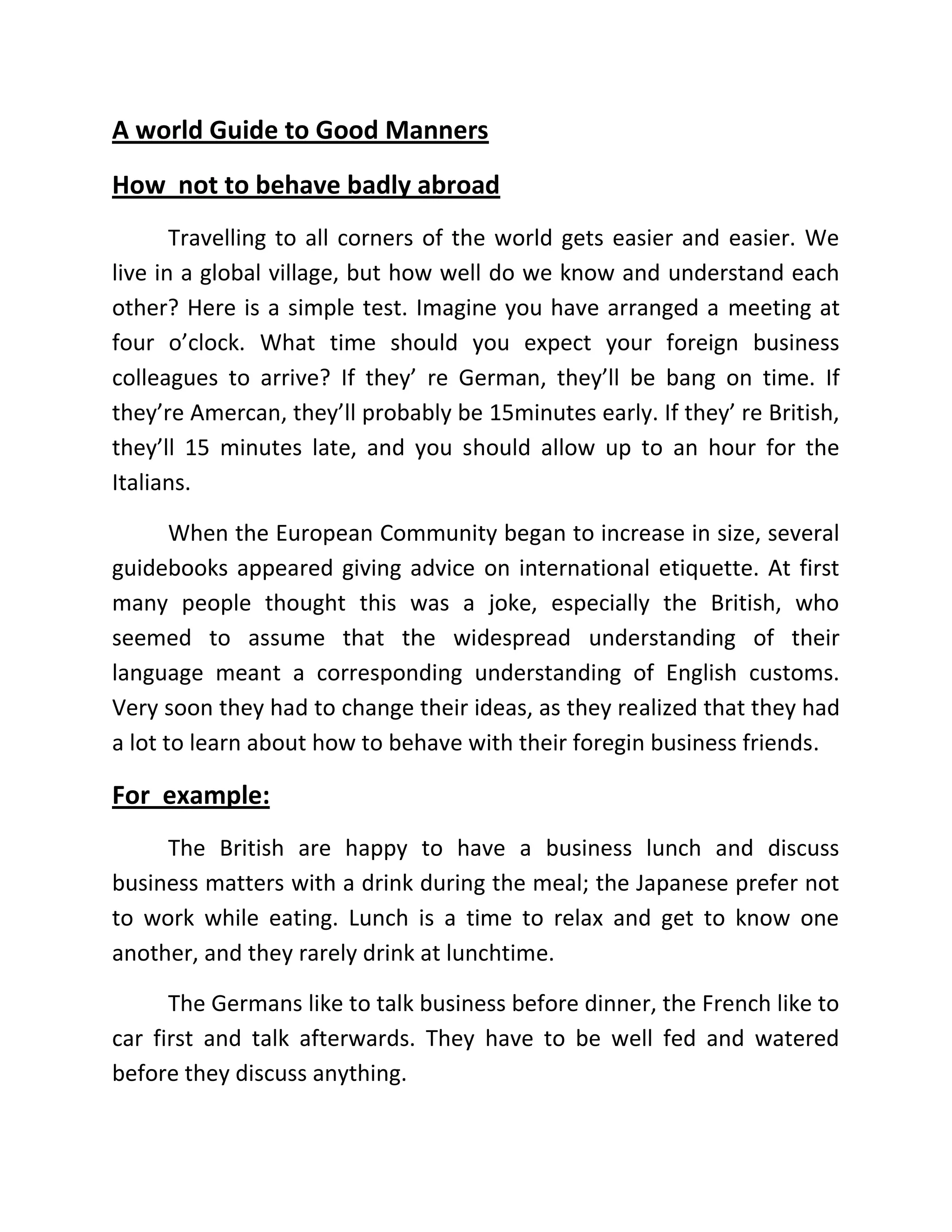 A world guide to good manners | DOCX