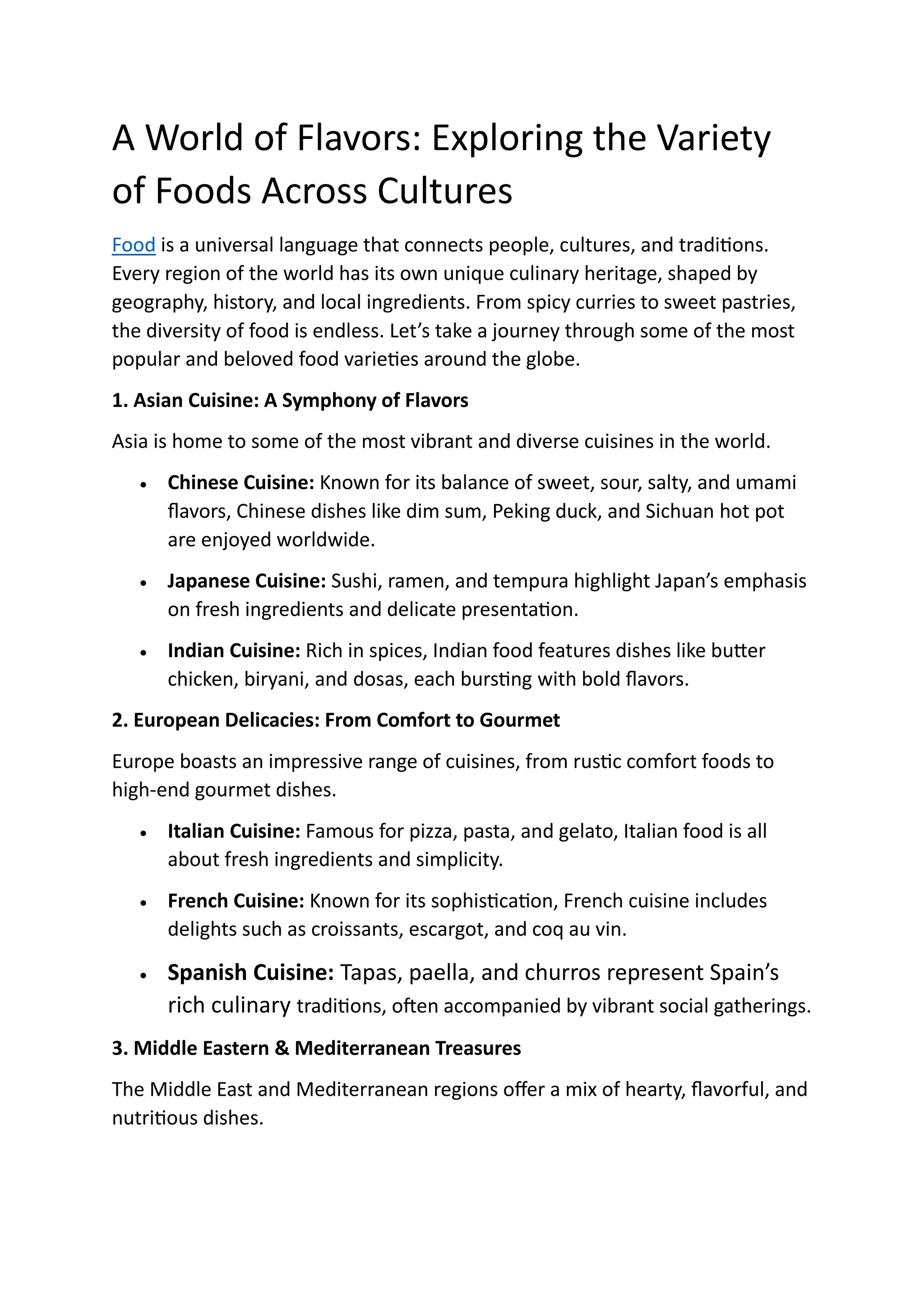 A World of Flavors: Exploring the Variety of Foods Across Cultures | PDF