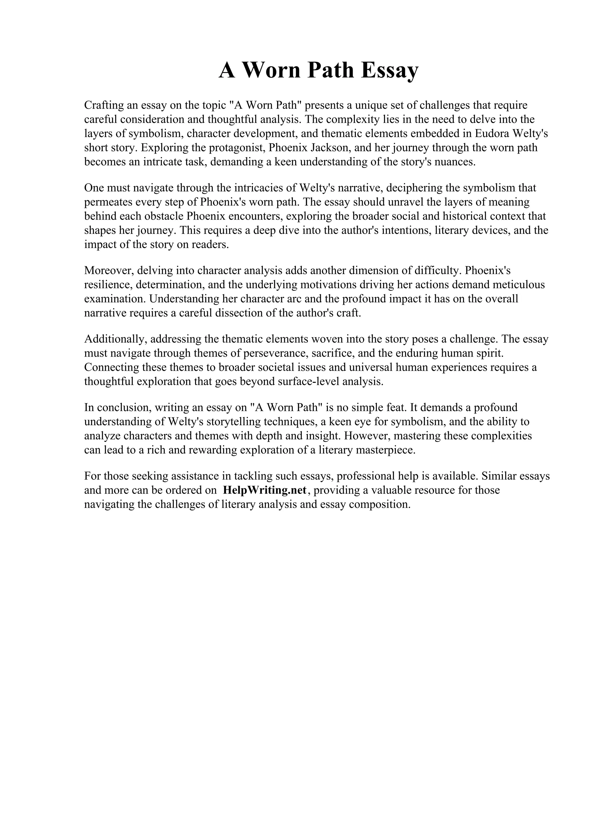 A Worn Path Essay. A Worn Path Summary amp; Analysis from LitCharts The ...