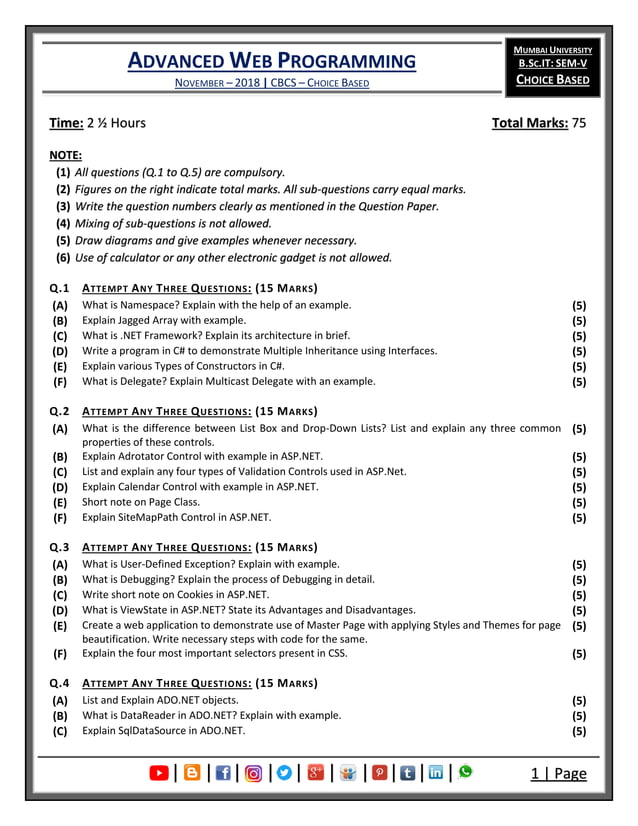 Advanced Web Programming (November – 2018) [Choice Based | Question Paper] | PDF