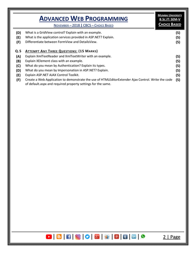 Advanced Web Programming (November – 2018) [Choice Based | Question Paper] | PDF