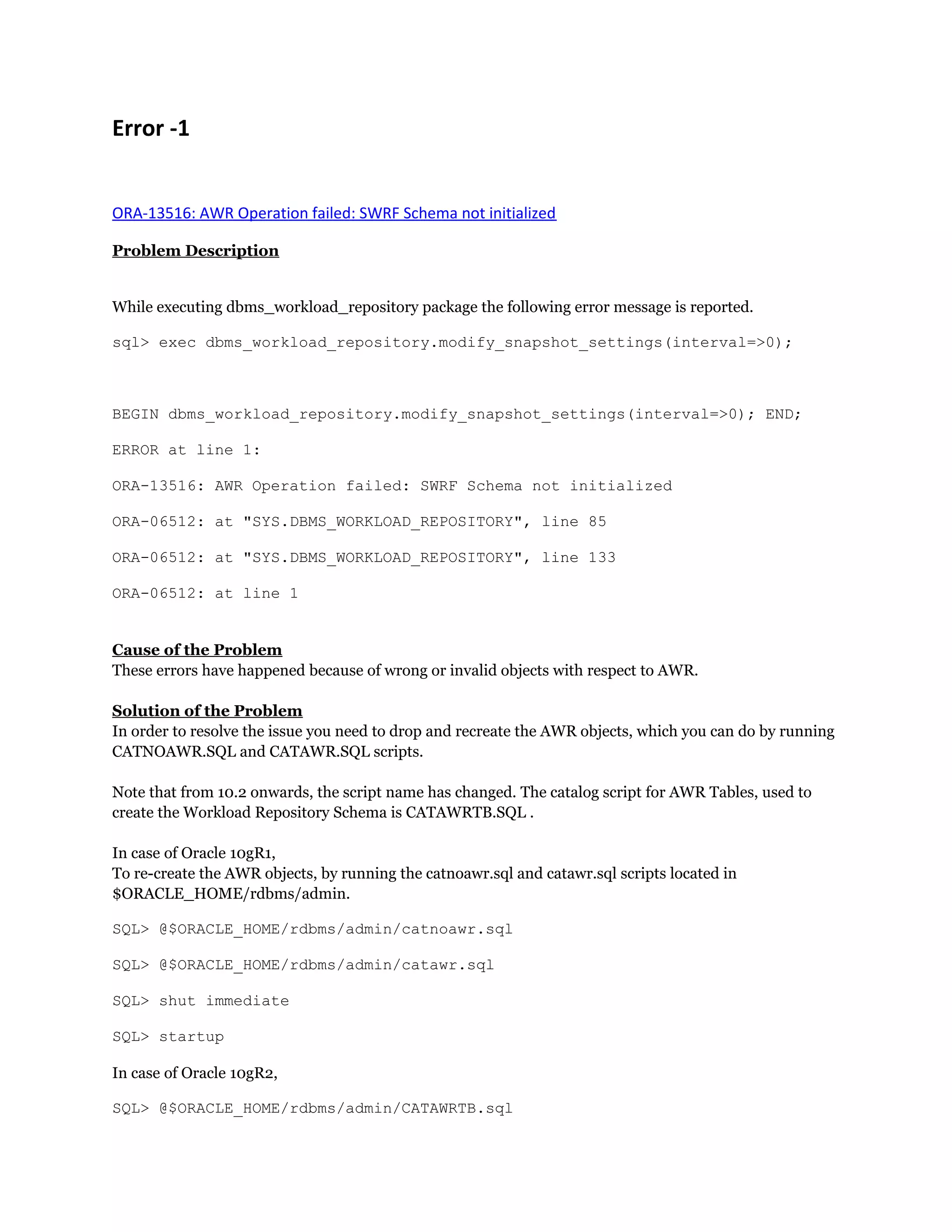 Awr report error | PDF