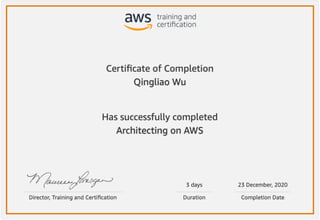 Certificate of Completion - Architecting on AWS | PDF