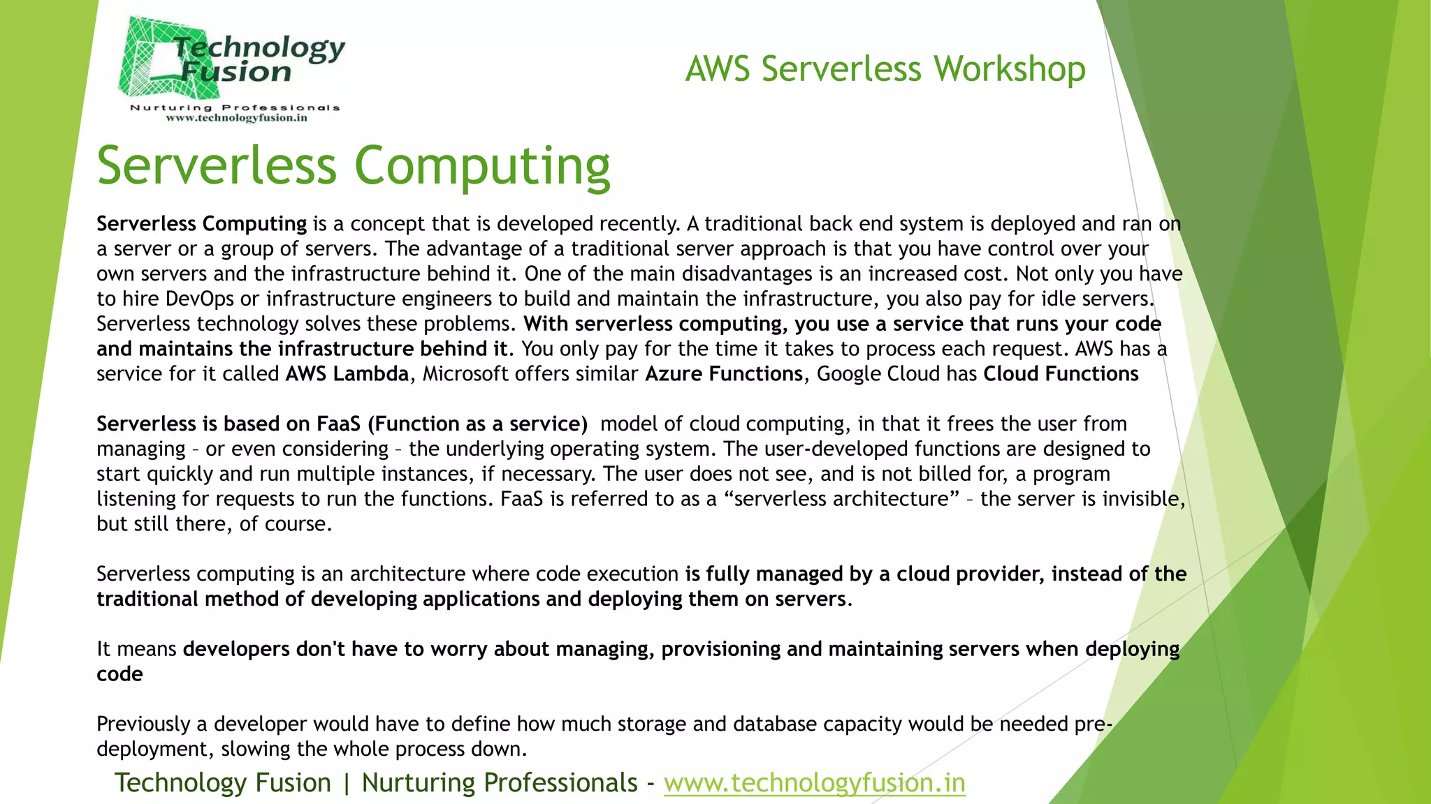 Aws Serverless Introduction Lambda Ppt