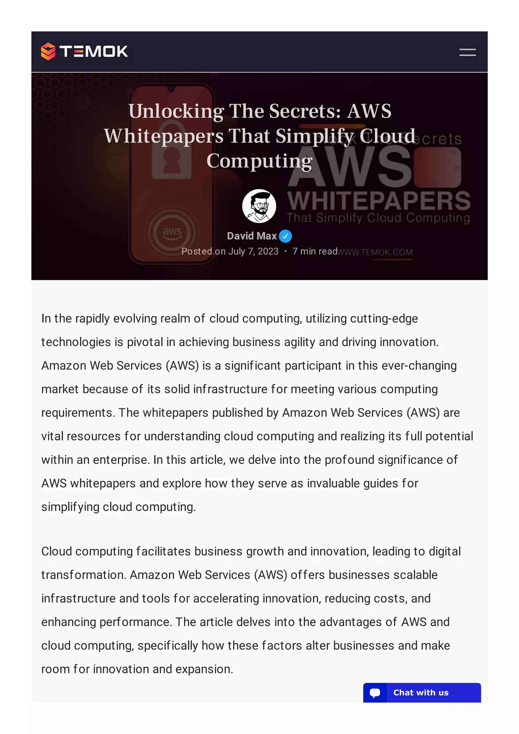 Unlocking The Secrets: AWS Whitepapers That Simplify Cloud Computing | PDF Unlocking The Secrets: AWS Whitepapers That Simplify Cloud Computing | PDF
