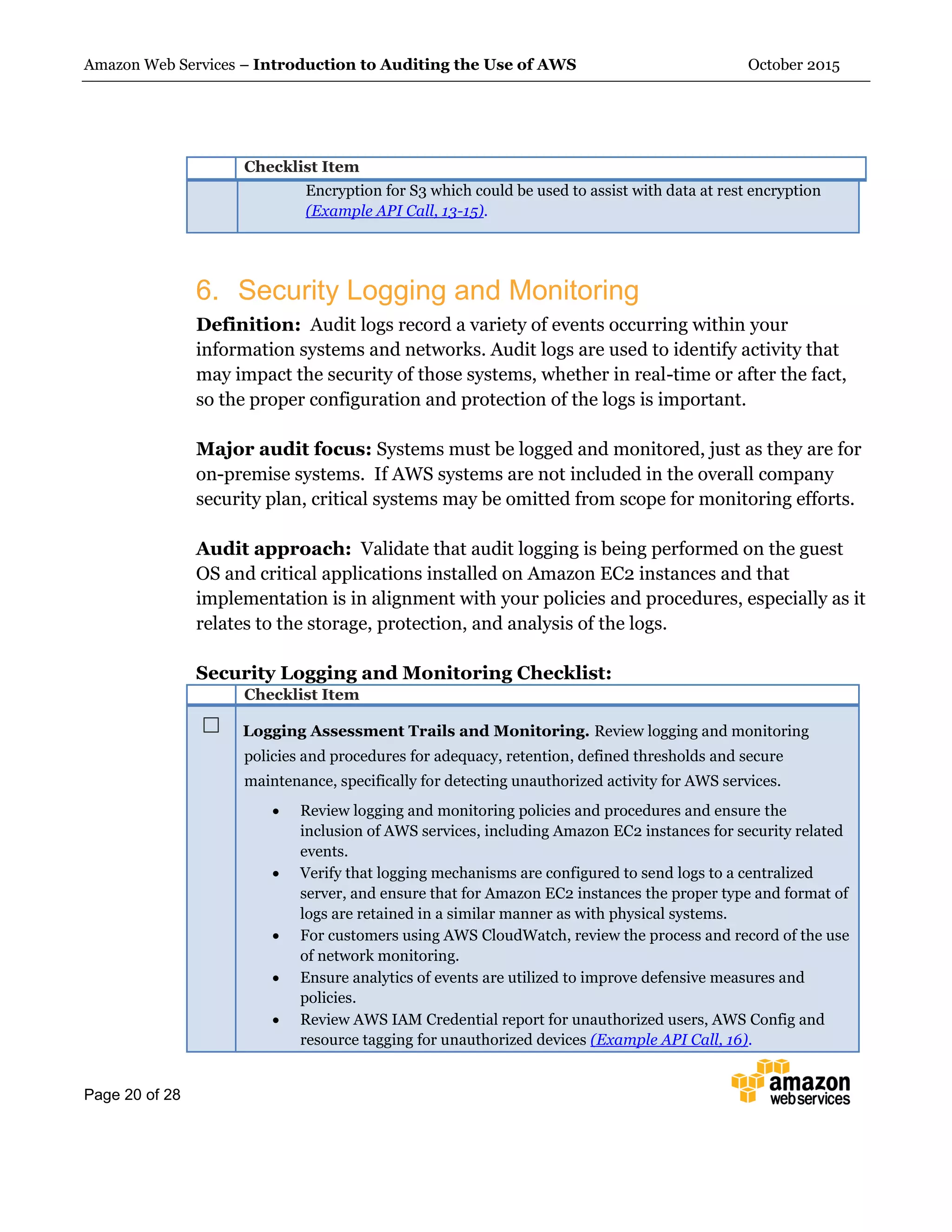 Aws auditing security_checklist | PDF