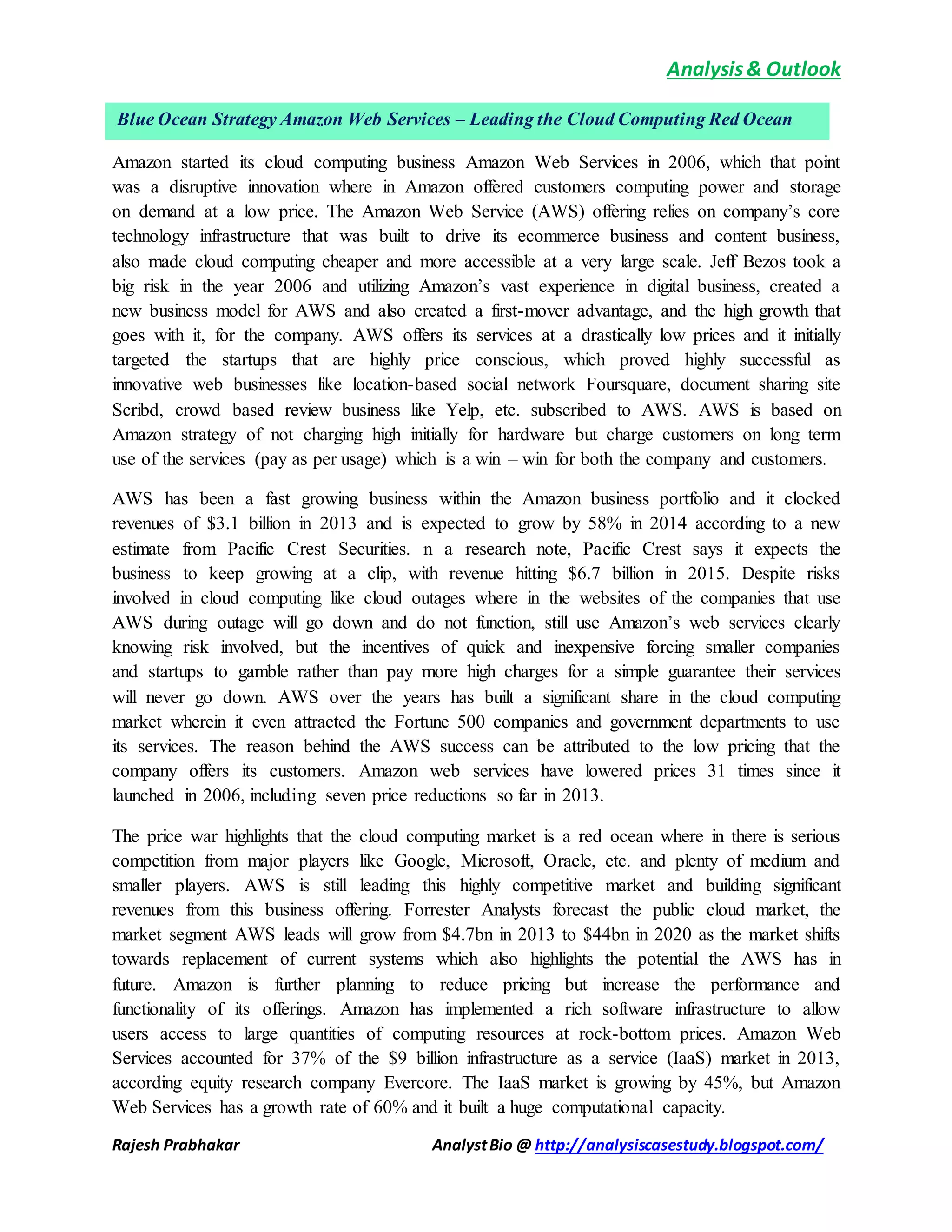 Blue Ocean Strategy Amazon Web Services – Leading the Cloud Computing ...