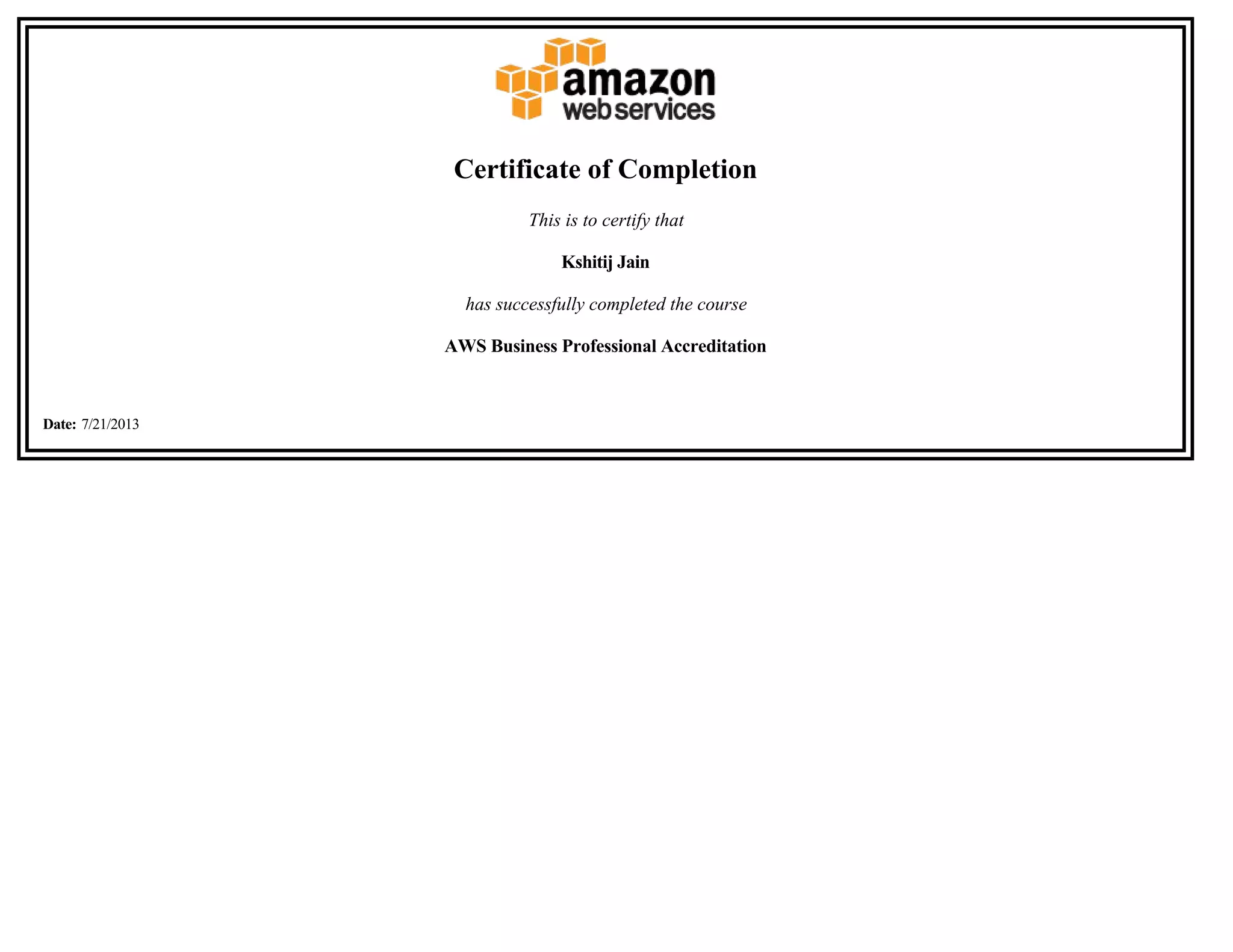 Aws business professional certificate kshitij | PDF | Business ...