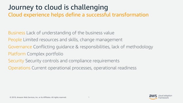AWS Cloud Adoption Framework and Workshops | PDF