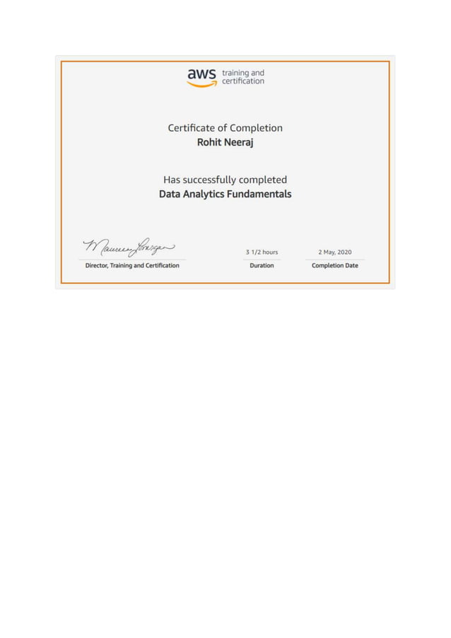 Aws certificate ofcompletion_data analytics fundamentals | PDF