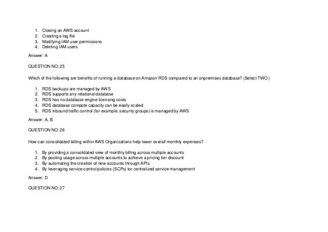 AWS Certified Cloud Practitioner Sample Questions | PPTX