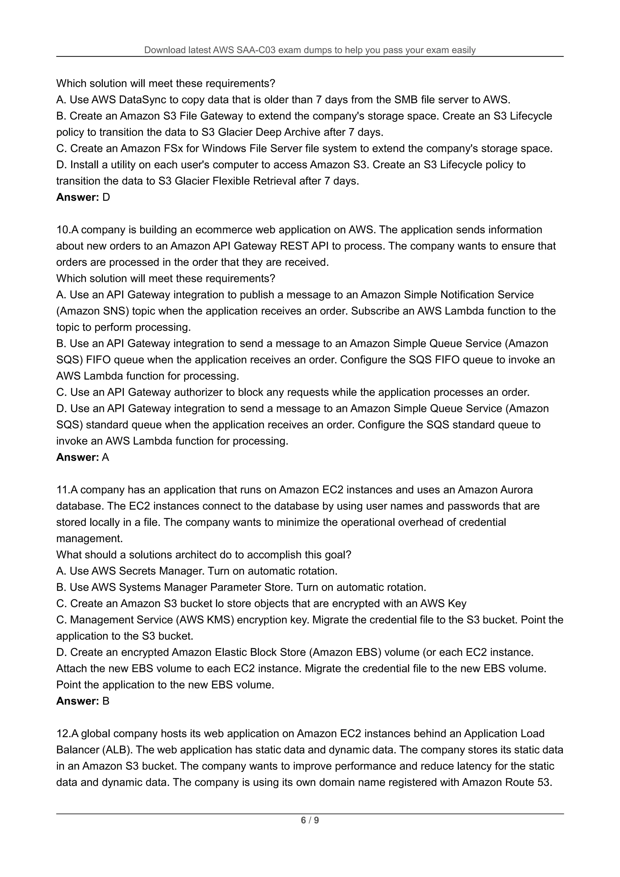 AWS Certified Solutions Architect - Associate SAA-C03 Dumps | PDF