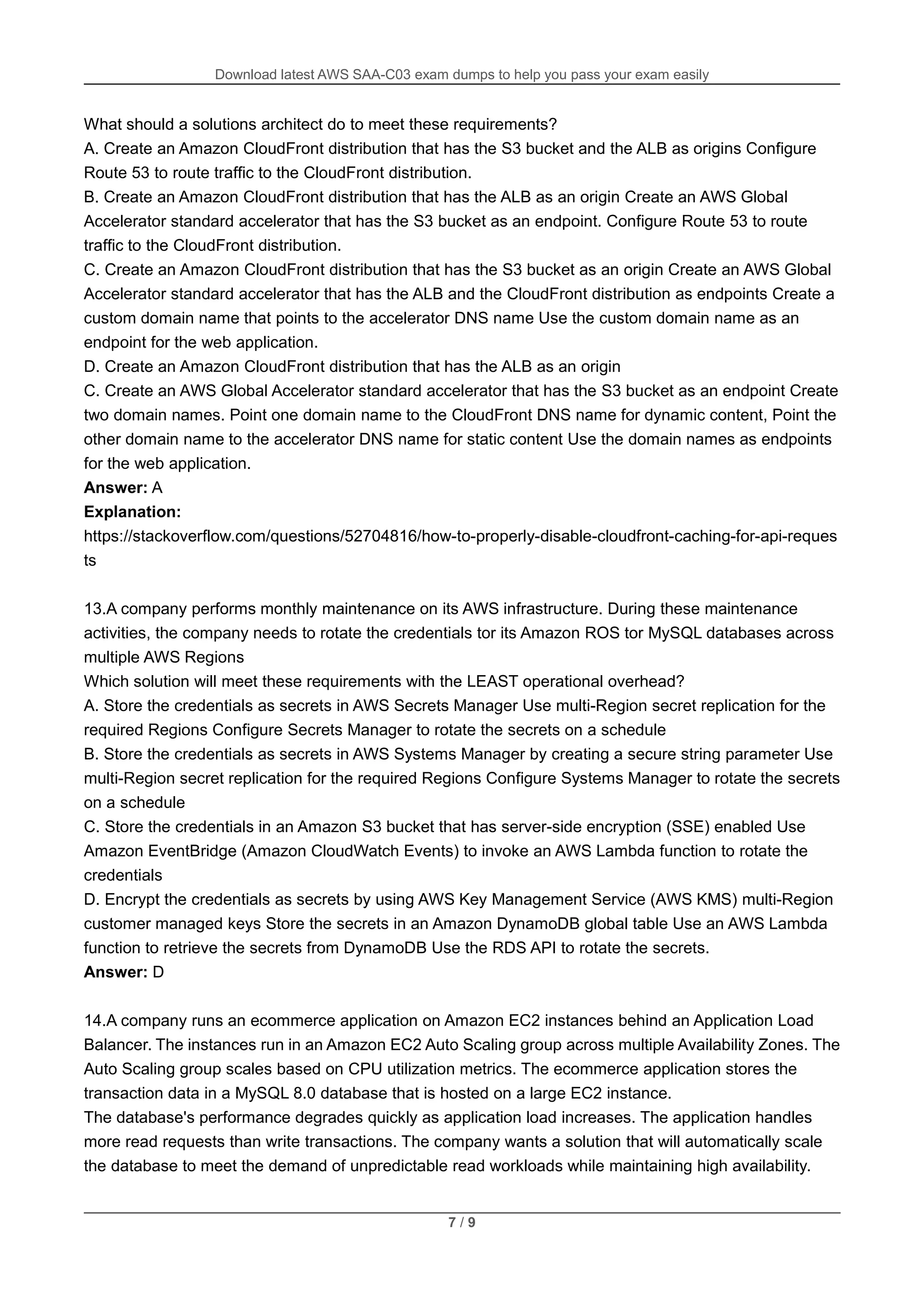 AWS Certified Solutions Architect - Associate SAA-C03 Dumps | PDF