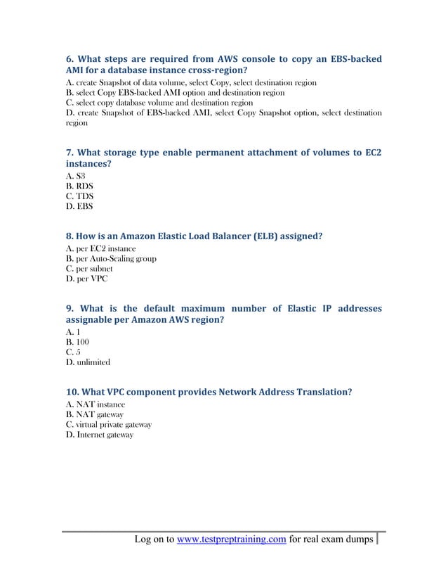 Aws certified solutions architect associate exam dumps | PDF