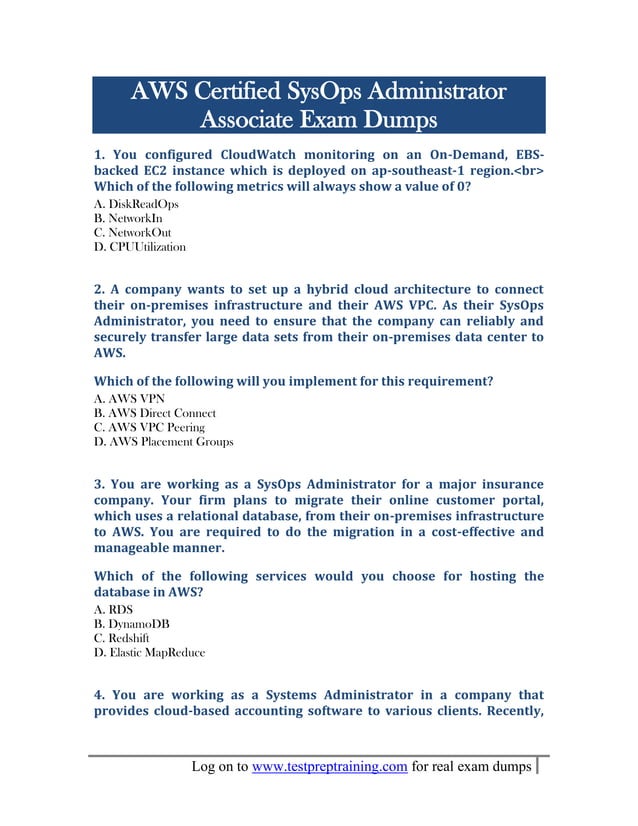 Aws certified sys ops administrator associate exam dumps | PDF