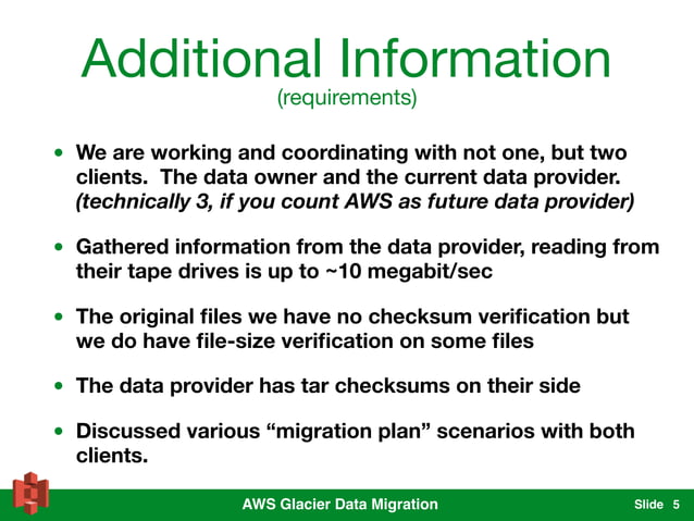 AWS Data Migration case study: from tapes to Glacier | PDF