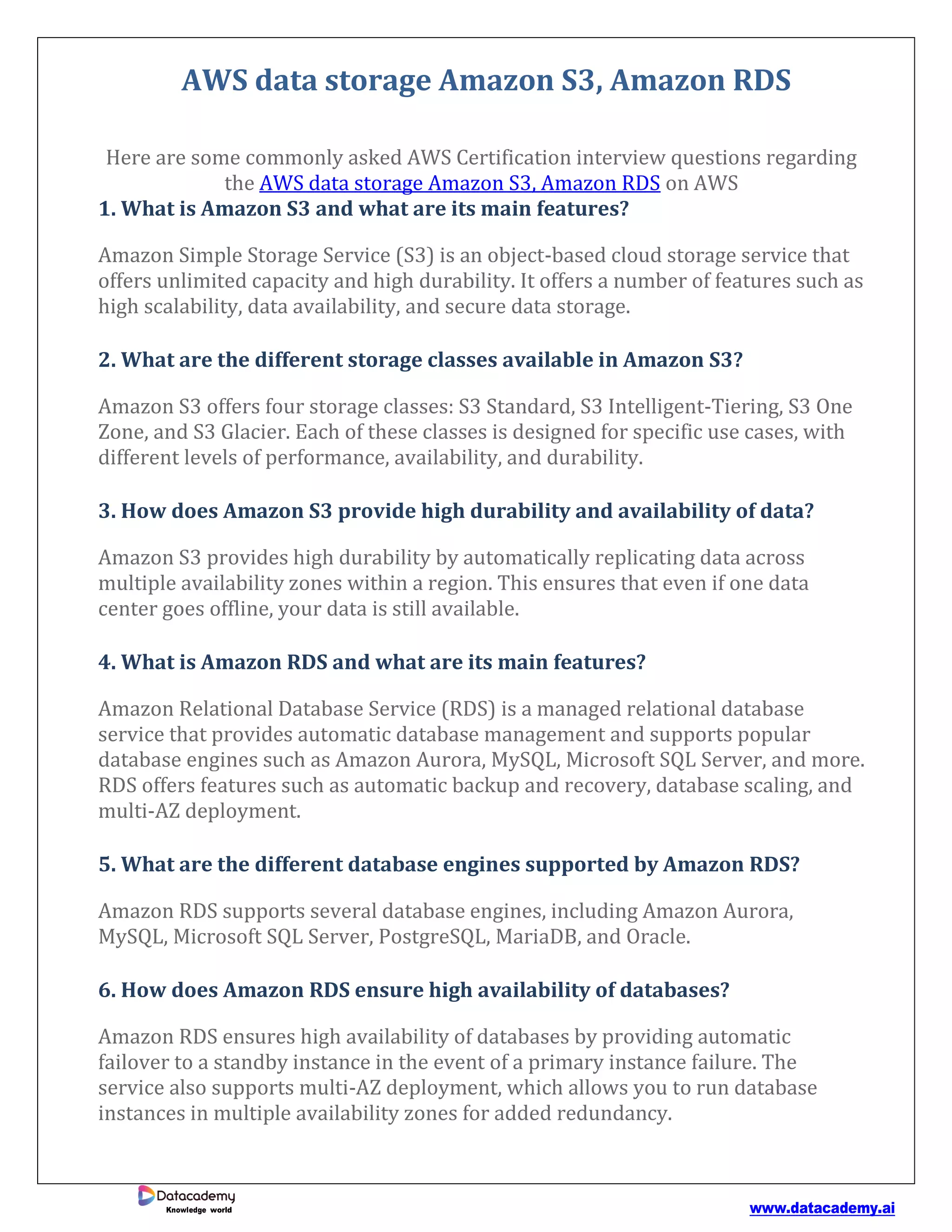 AWS data storage Amazon S3, Amazon RDS.pdf