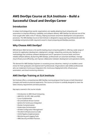 Comprehensive AWS DevOps Course at SLA Institute for Career Growth | PDF