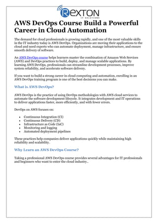 Master AWS DevOps: Build a Successful Cloud Automation Career | PDF