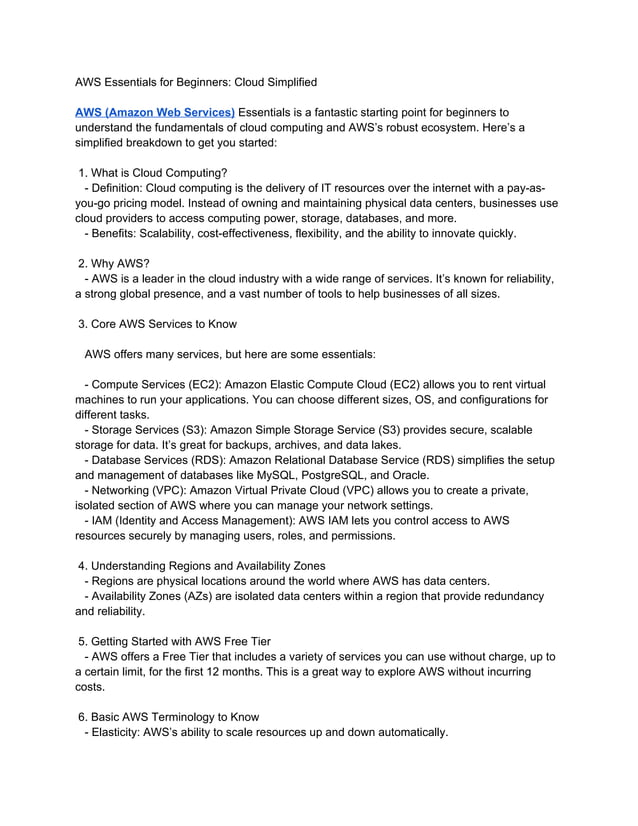 AWS Essentials for Beginners_ Cloud Simplified.docx | Cloud Computing | Internet