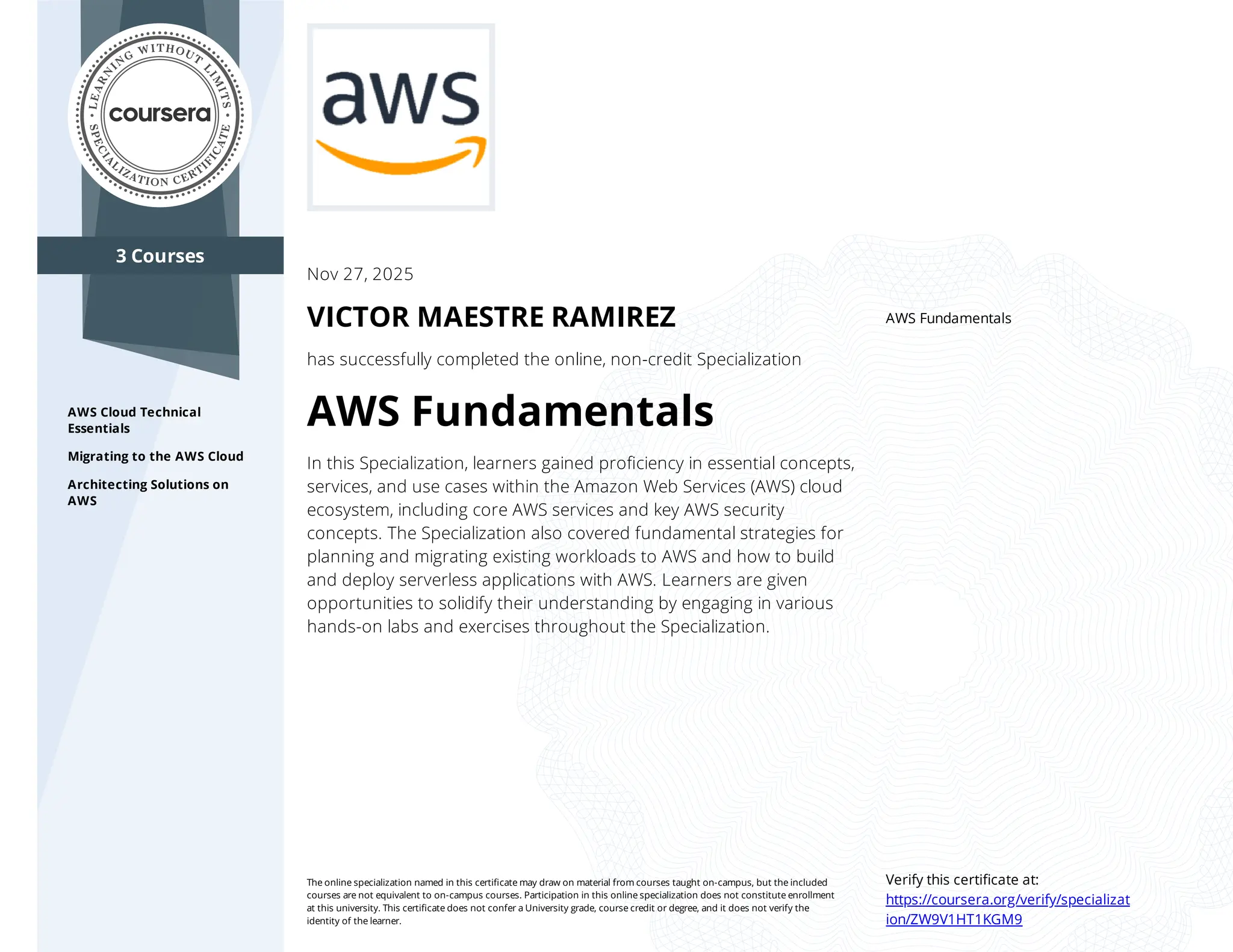 Amazon Web Services (AWS) Fundamentals Certificate | PDF