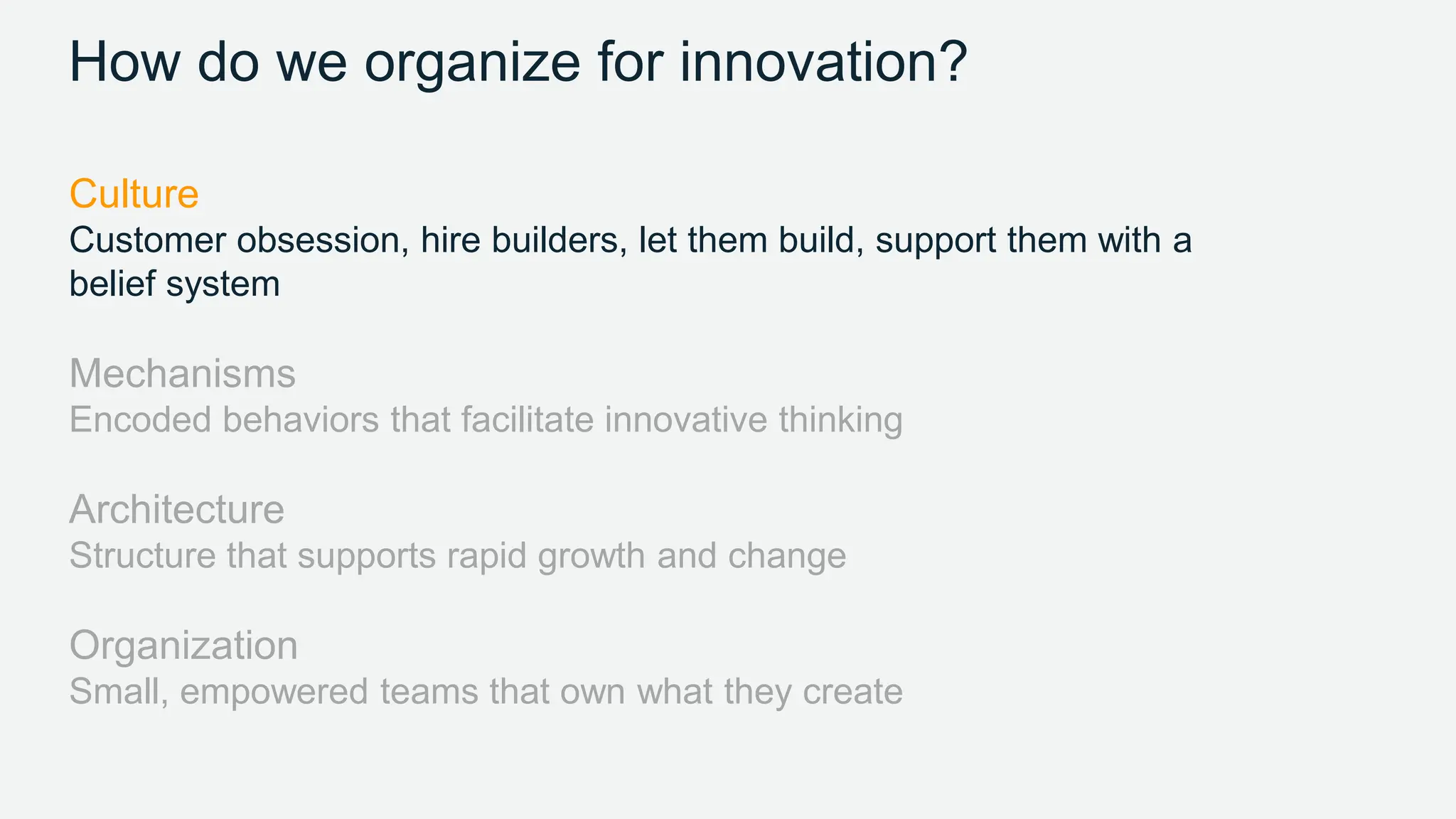 AWS Innovation formula - org platfrom culture mechanisms | PPTX