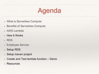 Aws lambda and accesing AWS RDS - Clouddictive | PPTX