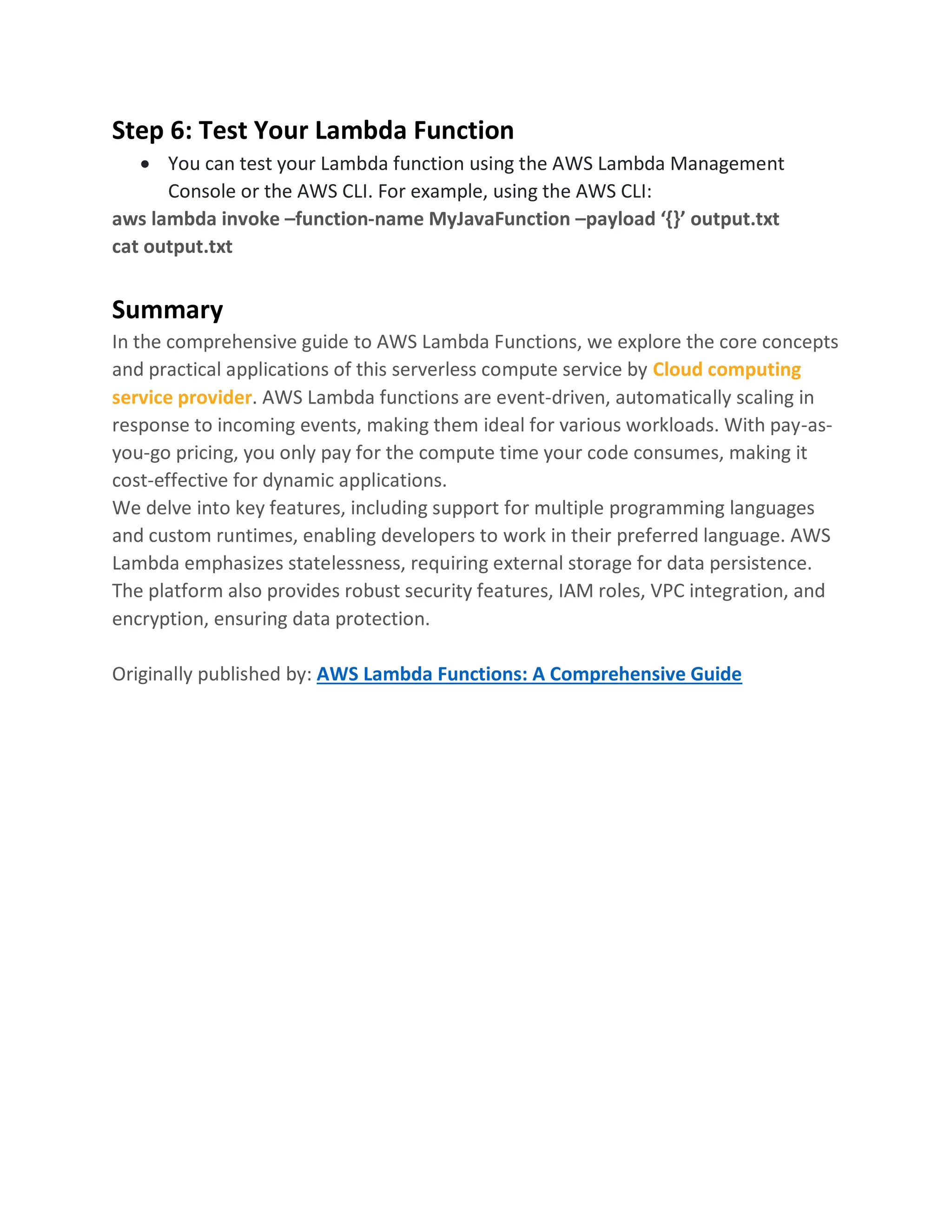 AWS Lambda Functions A Comprehensive Guide | PDF