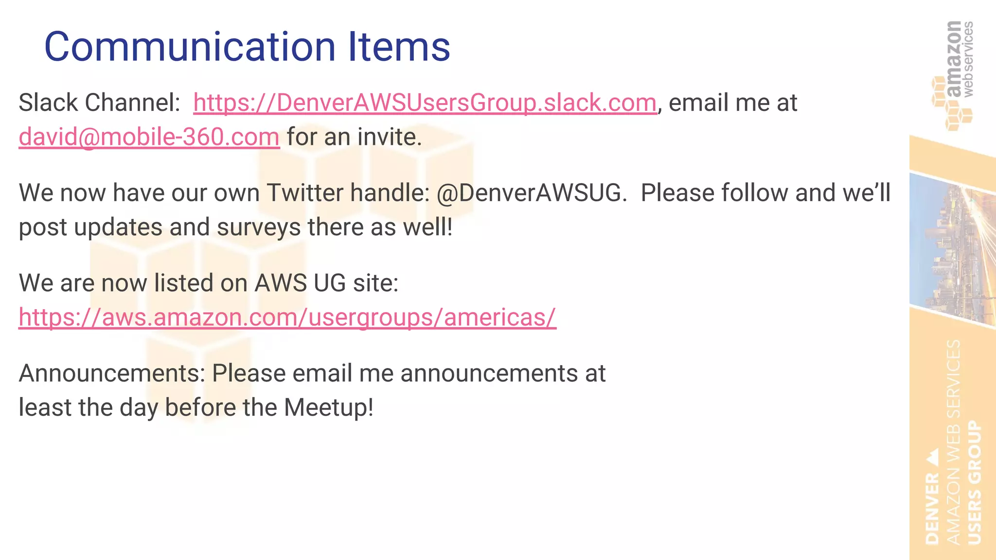 Denver AWS Meetup - March 2019 slides | PPT