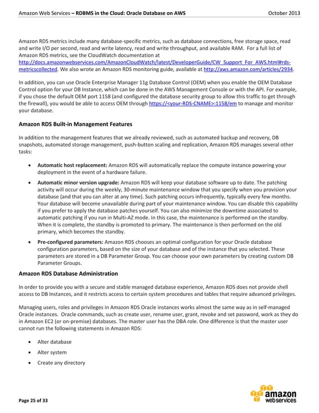 Aws rdbms oracle | PDF | Cloud Computing | Internet