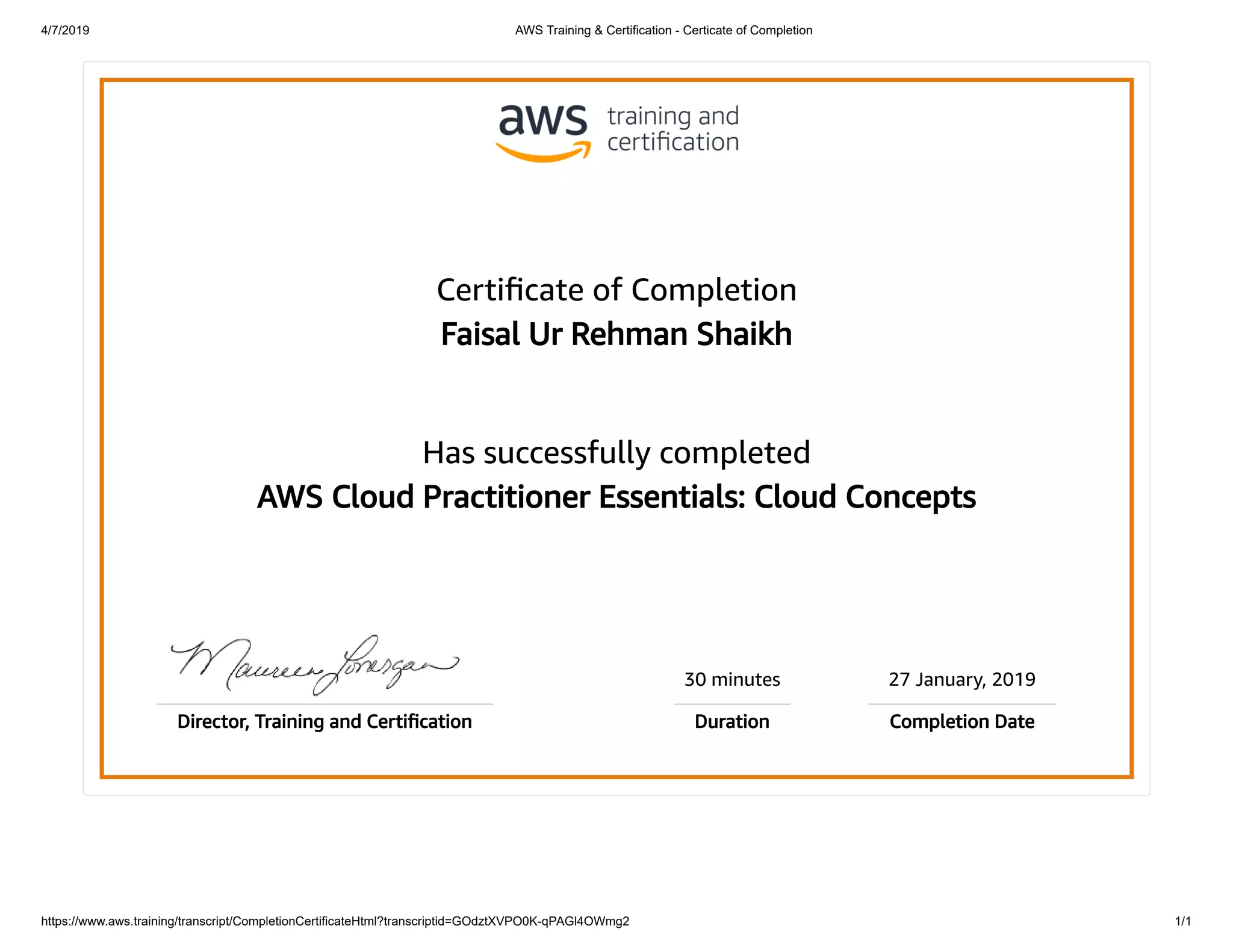 Aws training & certification certicate of completion | PDF