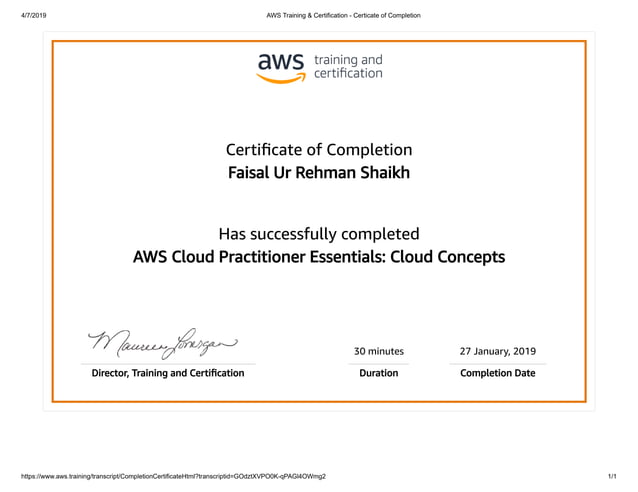 Aws training & certification certicate of completion | PDF