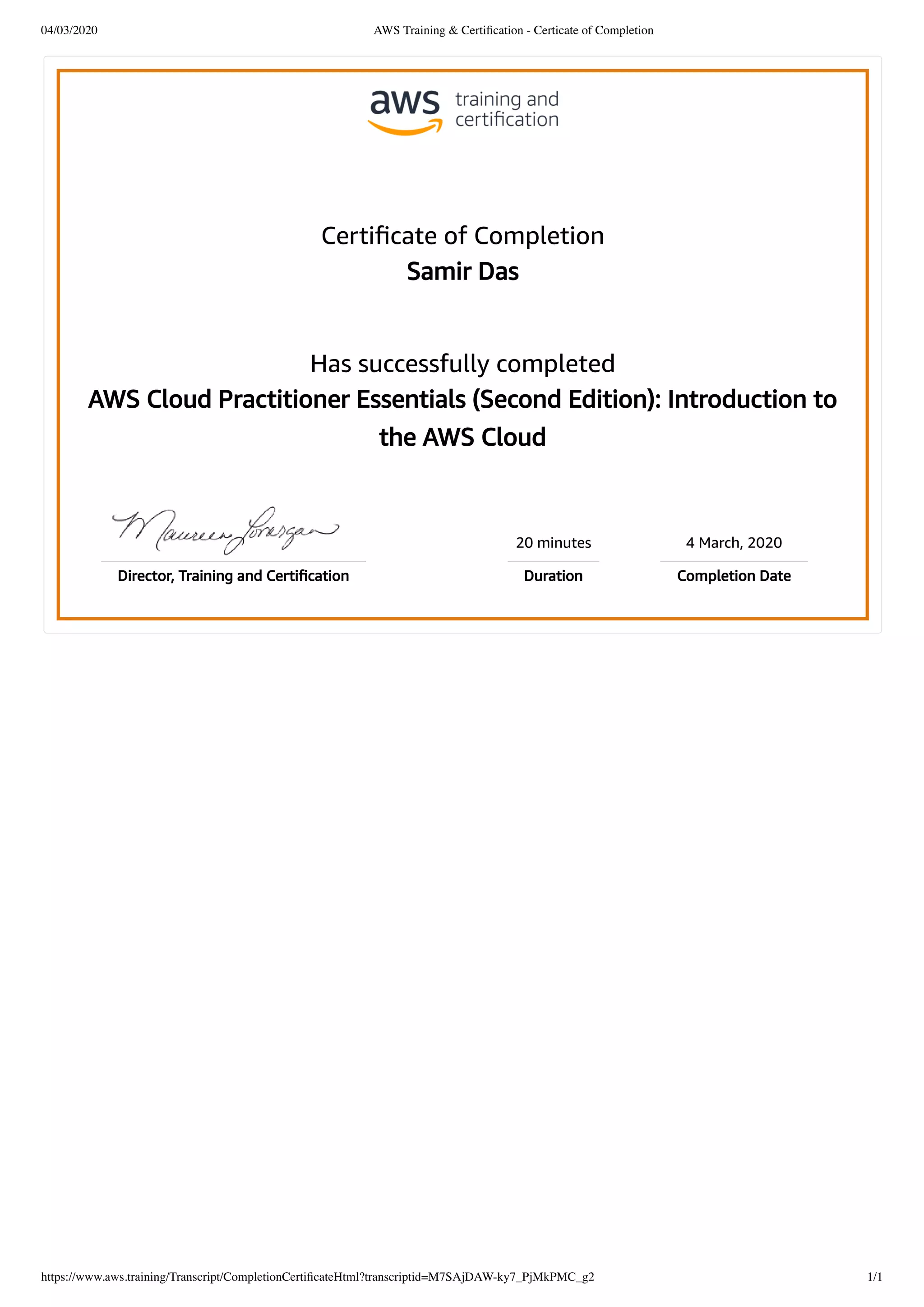 Introduction to AWS Cloud - AWS Certification Completion | PDF | Cloud Computing | Internet
