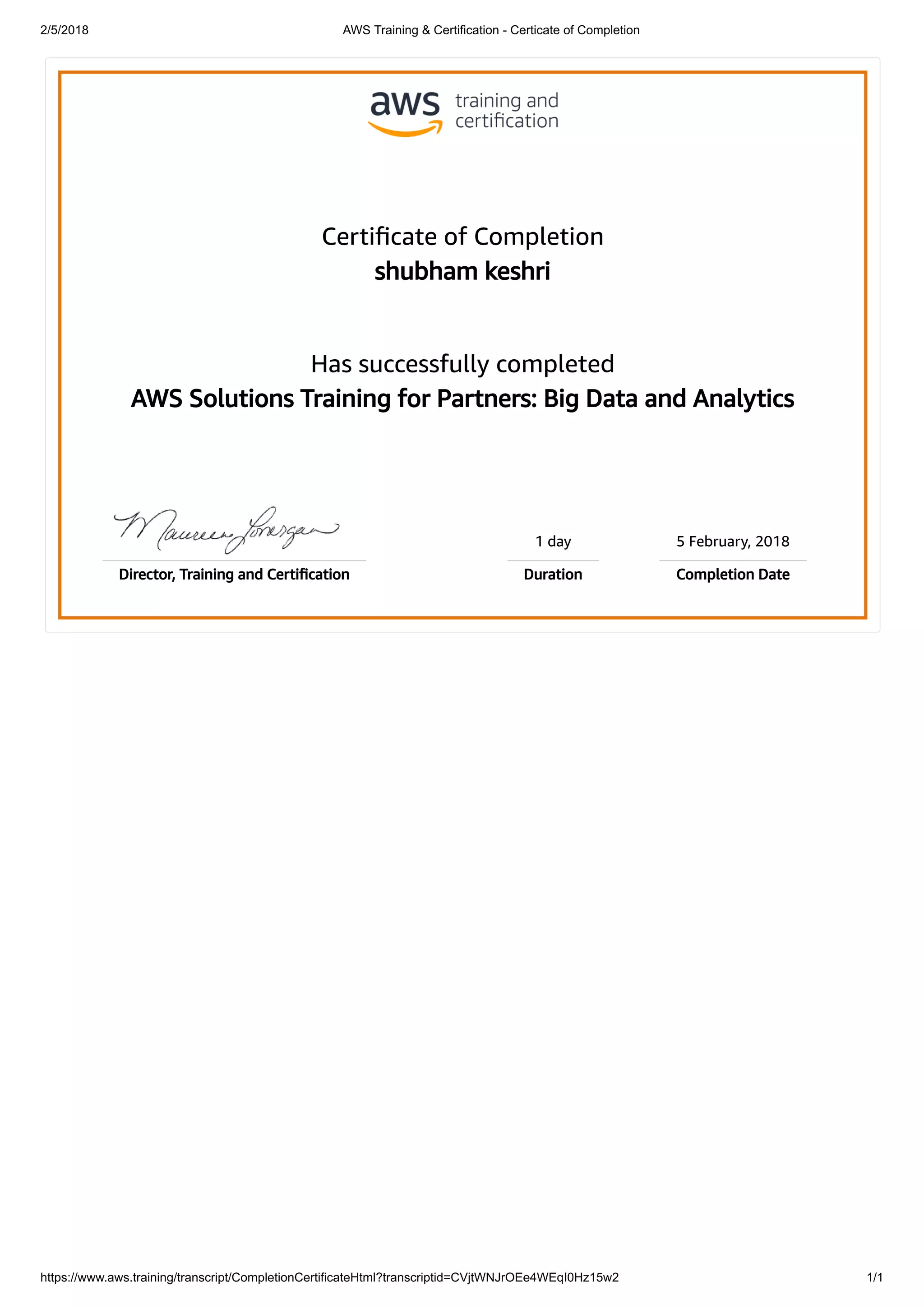 AWS big data and analytics Shubham Keshri | PDF